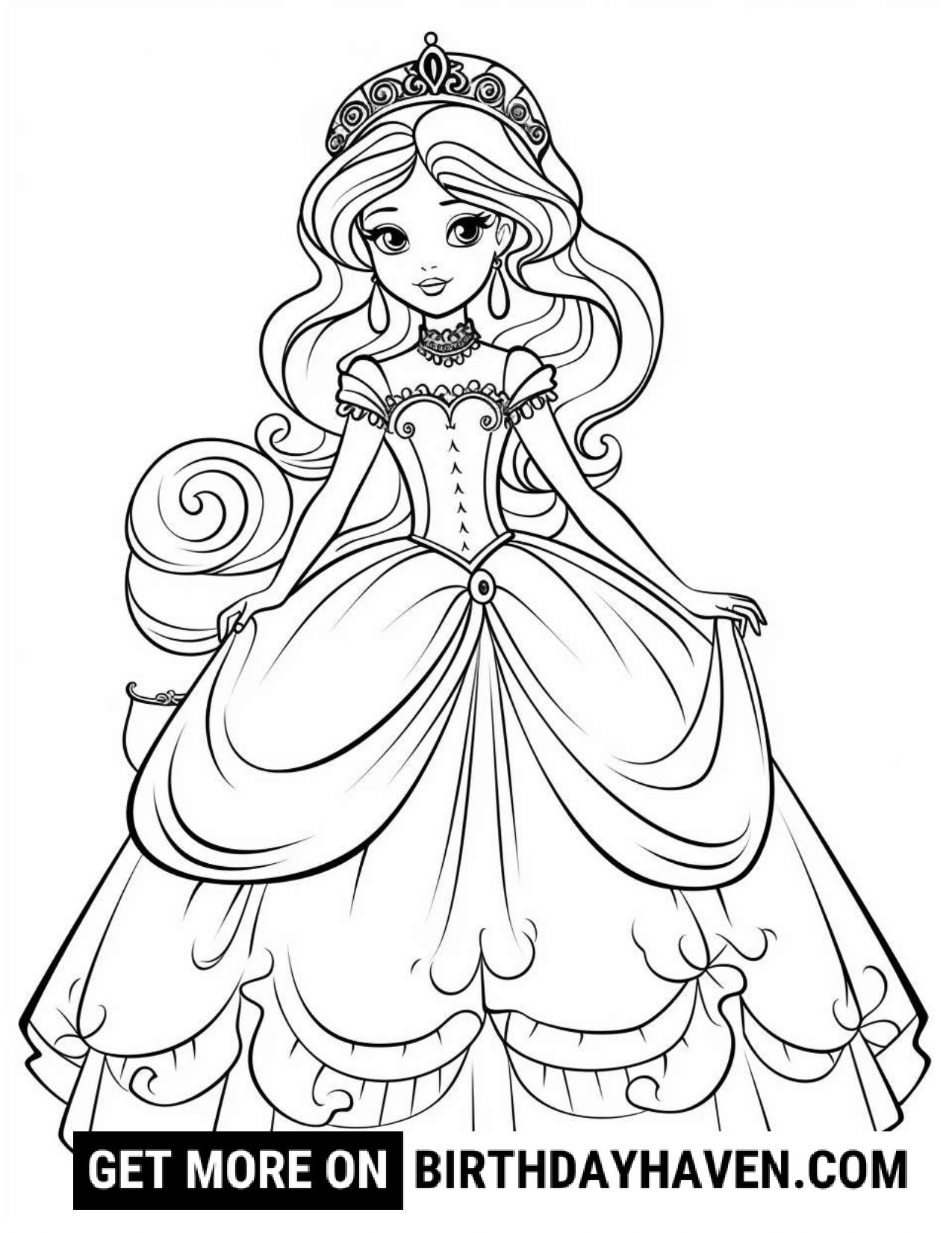Cute Free Printable Princess Coloring Pages for All Ages - BirthdayHaven