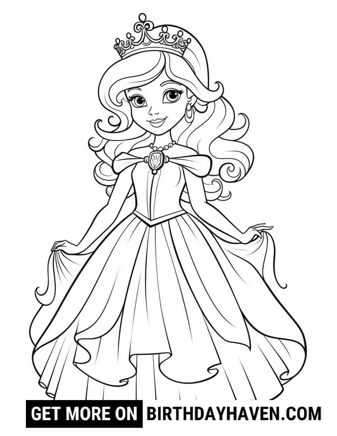 Cute Free Printable Princess Coloring Pages for All Ages - BirthdayHaven